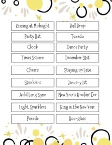 Printable New Year's Eve Games - Food Fun & Faraway Places